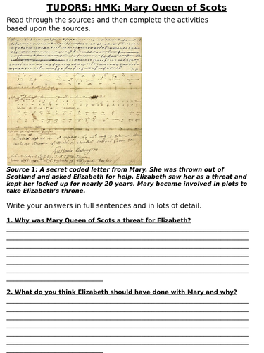 Tudor Worksheets: Henry VIII / Spanish Armada / Mary Queen of Scots ...