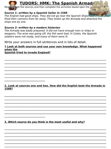 Tudor Worksheets: Henry VIII / Spanish Armada / Mary Queen of Scots ...