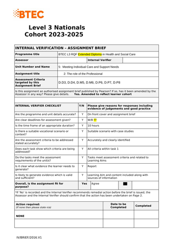 BTEC Level 3 Health and Social Care Unit 5 Meeting Individual Care and ...