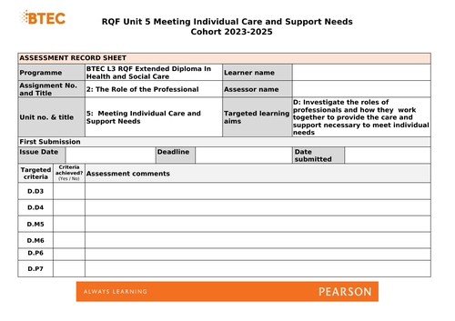 BTEC Level 3 Health and Social Care Unit 5 Meeting Individual Care and ...