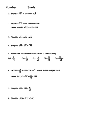 Simplifying Surds | Teaching Resources