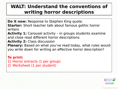 Features of gothic horror description | Teaching Resources