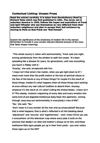 Unseen Prose Question - A Level English Literature | Teaching Resources