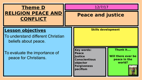AQA RELIGIOUS STUDIES GCSE NEW: THEME D PEACE AND CONFLICT LESSON 1 ...