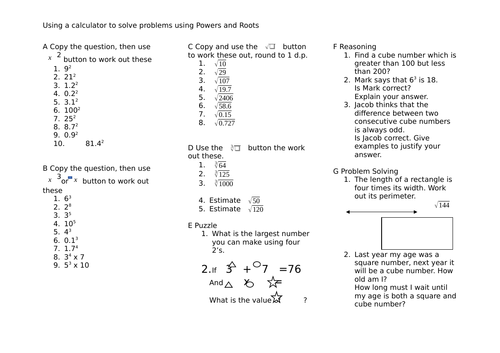 Using a Calculator with powers and roots | Teaching Resources