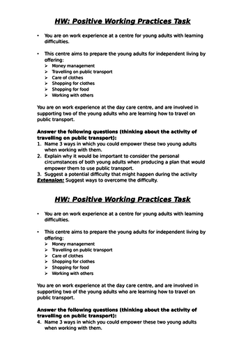 Health and Social Care- Positive Working Practices | Teaching Resources
