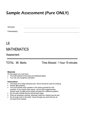 NEW AQA Maths AS/A-level Assessment (Pure Questions only) | Teaching ... NEW AQA Maths AS/A-level Assessment (Pure Questions only) | Teaching ...