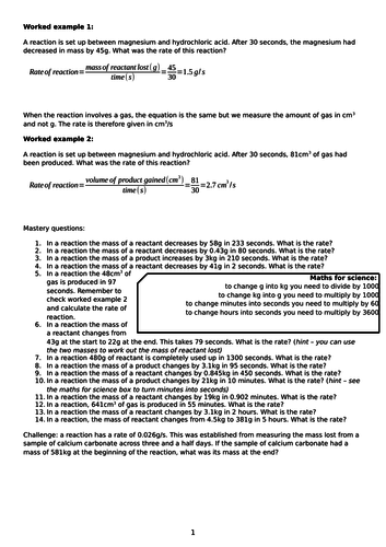 Calculating Rate Of Reaction Aqa Teaching Resources