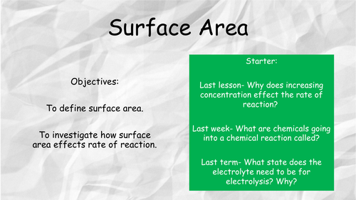 Rate of reaction- surface area | Teaching Resources