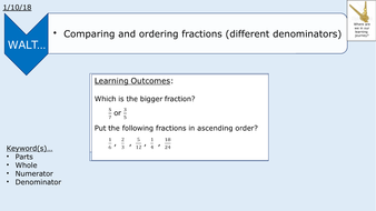 Comparing and Ordering Fractions (unlike denominators) | Teaching Resources