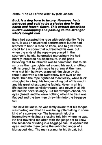 KS2, KS3, "The Call of the Wild" Jack London, Buck's kidnap ...