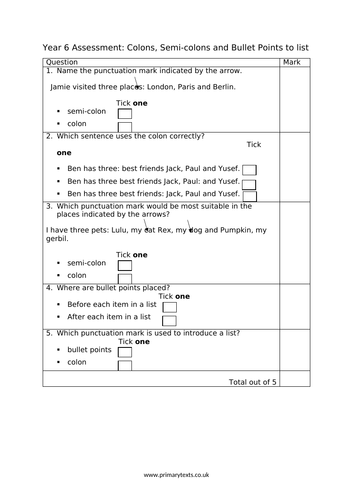 Year 6 Colons, Semi-colons and Bullet Points in Lists: PPT Lesson and ...
