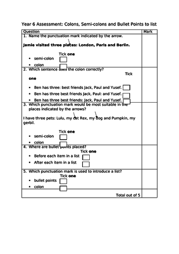 Year 6 SPAG PPT and Assessment: Colons, Semi-colons and Bullet Points ... Year 6 SPAG PPT and Assessment: Colons, Semi-colons and Bullet Points ...