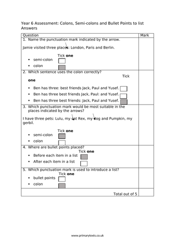 Year 6 Colons, Semi-colons and Bullet Points in Lists: PPT Lesson and ...