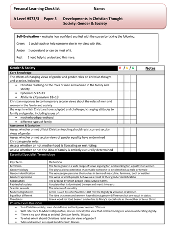 OCR A Level Religious Studies H573 PLCs for Paper 3 Developments in ...