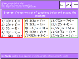Equations with Brackets - Fully Differentiated Lesson | Teaching Resources