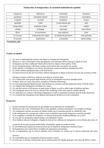 Spanish immigration translation exercises with answers: key vocabulary ...