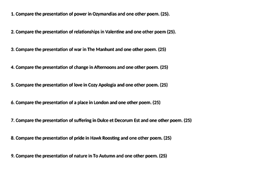 EDUQAS GCSE POETRY SAMPLE EXAM QUESTIONS | Teaching Resources