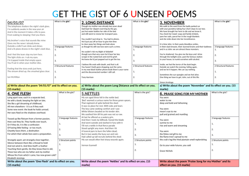 EDUQAS GCSE POETRY SAMPLE EXAM QUESTIONS | Teaching Resources