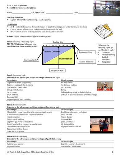 A-LEVEL PE: Skill Acquisition: Coaching Styles Revision | Teaching ...
