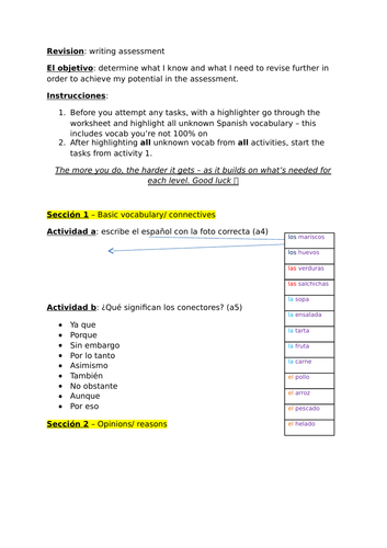 KS3 Spanish - la comida/ food - Writing assessment revision ...