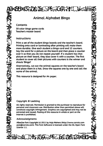 Animal Alphabet Bingo | Teaching Resources