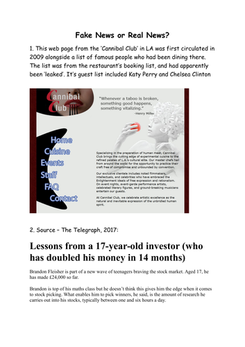 Fake News Media Literacy | Teaching Resources