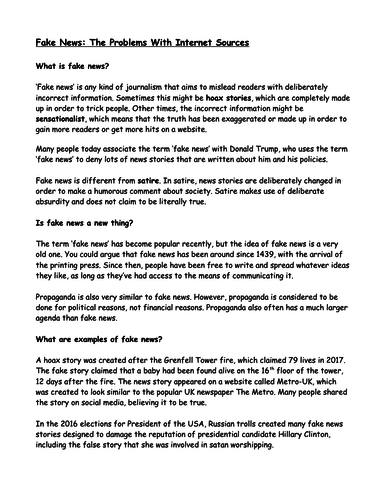 Fake News Media Literacy | Teaching Resources