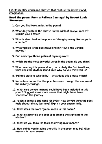 From a Railway Carriage poem RL Stevenson Differentiated comprehension ...