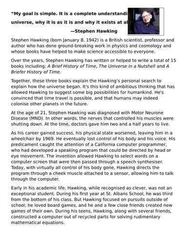 Stephen Hawking comprehension lesson differentiated KS2 | Teaching ...