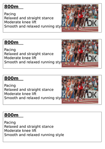 Set of Athletics Key Points Worksheets | Teaching Resources