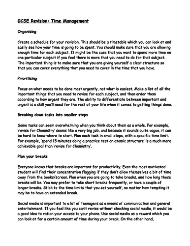 Time Management PSHE | Teaching Resources