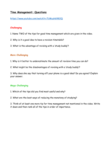 Time Management PSHE | Teaching Resources