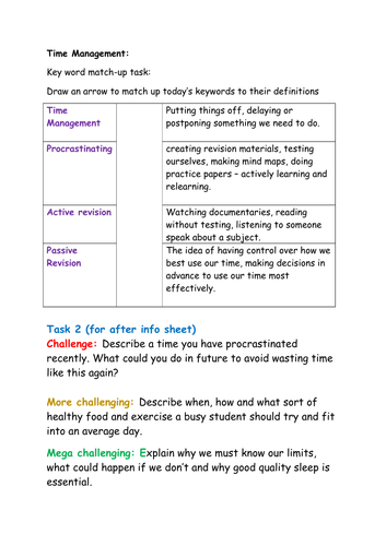Time Management PSHE | Teaching Resources