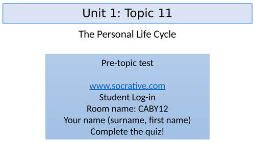 LiBF CiFE Unit 1 Topic 11 - The Personal Life Cycle | Teaching Resources