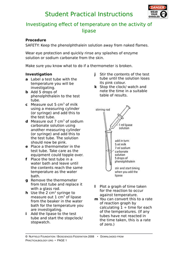 AQA (9-1) GCSE - Required Practical - Effect of Temperature on Enzymes | Teaching Resources