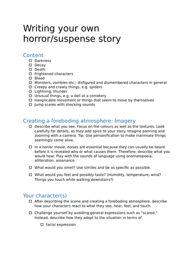UNIT: Horror and Suspense Stories | Teaching Resources