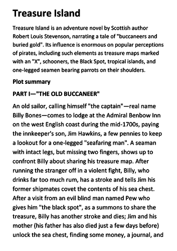 Treasure Island Handout | Teaching Resources
