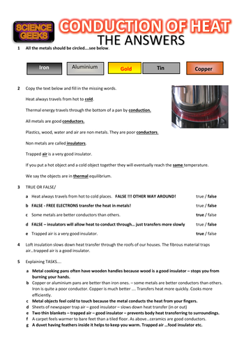KS3 PHYSICS HEAT TRANSFER - CONDUCTION | Teaching Resources