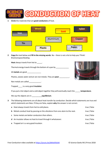KS3 PHYSICS HEAT TRANSFER - CONDUCTION | Teaching Resources
