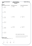 Adding and Subtracting Fractions and Mixed Numbers Homework with ...