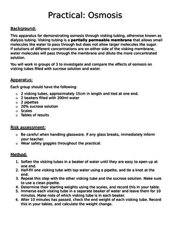 Osmosis required practical AQA GCSE Biology | Teaching Resources