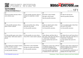 Listing Outcomes (Worksheets with Solutions) | Teaching Resources