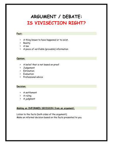 Is Vivisection (Animal Testing) Right? ... DEBATE! | Teaching Resources