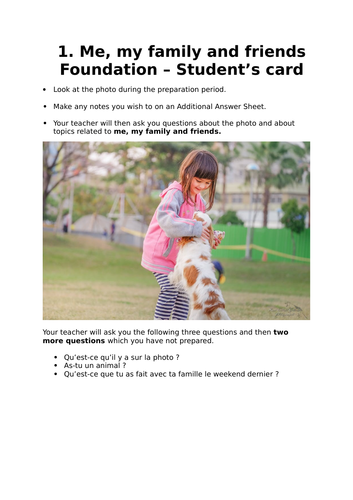 AQA GCSE Photocards - me, my family and friends (2018) | Teaching Resources