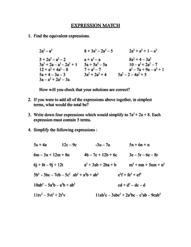 Algebraic Expressions | Teaching Resources