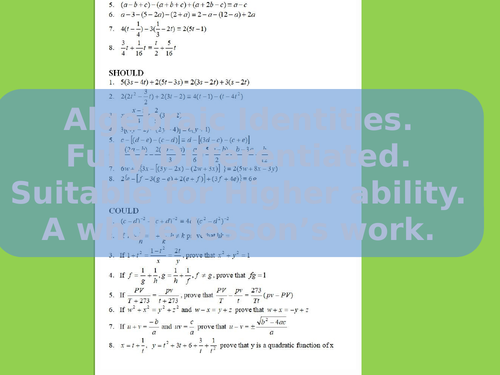 Algebraic Identities | Teaching Resources Algebraic Identities | Teaching Resources