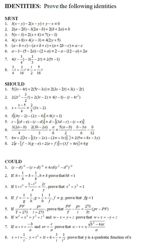 Algebraic Identities | Teaching Resources Algebraic Identities | Teaching Resources
