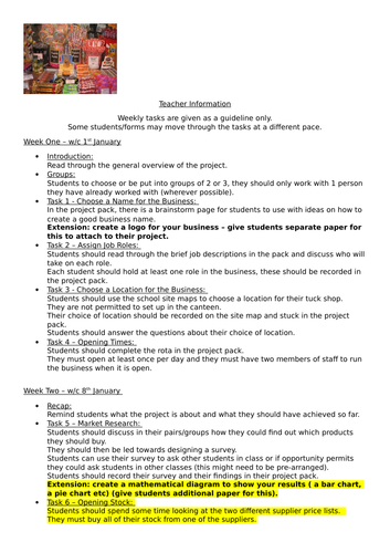 Tuck Shop Business Project - 6 Lessons + | Teaching Resources