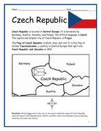CZECH REPUBLIC - Printable handouts with map and flag | Teaching Resources